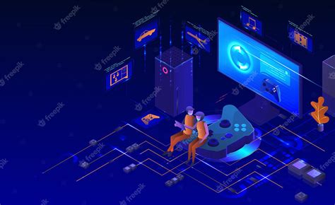 premium vector console gaming set isometric desktop computer monitor