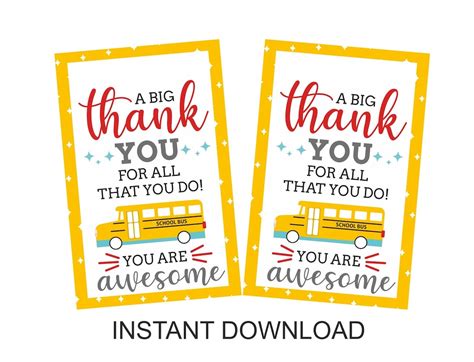 Bus Driver Thank You Card Printable Free Free Printable