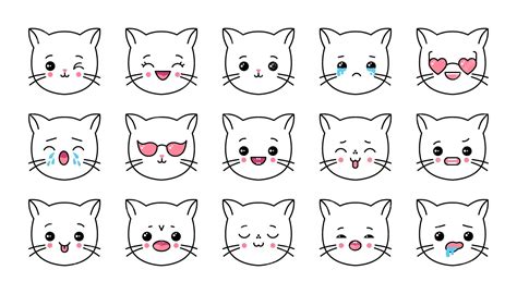 카와이 고양이 이모지 귀여운 표정 고양이 머리 이모티콘 만화 멋진 일본인 캐릭터 울고 있는 애니메이션 즐거운 이모지