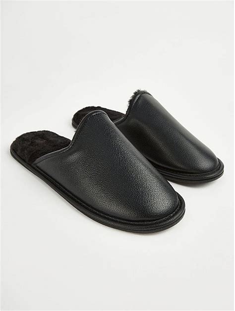 Black Faux Fur Lined Mule Slippers Men George At Asda