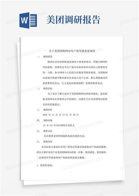 美团外卖用户满意度调查分析报告word模板下载编号ldebkvbp熊猫办公