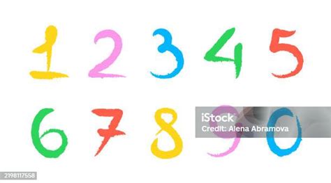 손으로 그린 벡터 낙서 번호 그런 지 질감 색깔 있는 분필로 그려진 숫자 학교 현수막에 대한 분필로 밝은 어린이 번호 어린이 책의 디자인 벡터 일러스트 레이 션 0에 대한
