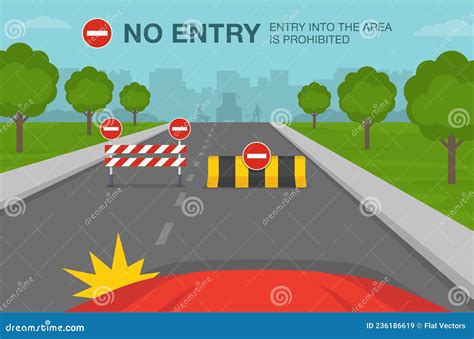 Closed City Road With Transportable Variable Message Sign No Entry Road Or Traffic Sign Meaning