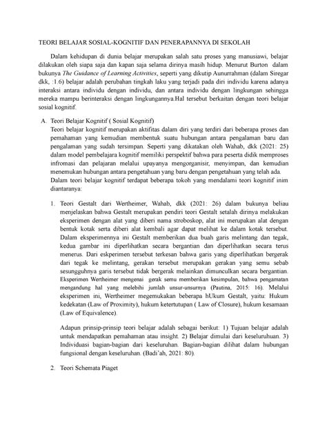 Teori Belajar Kognitif Dan Implikasinya Dalam Pembelajaran Teori