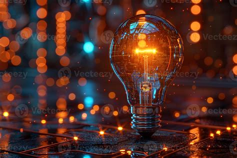 Illuminated Technology Futuristic Lightbulb With Digital Grid And Bokeh Background 53156740