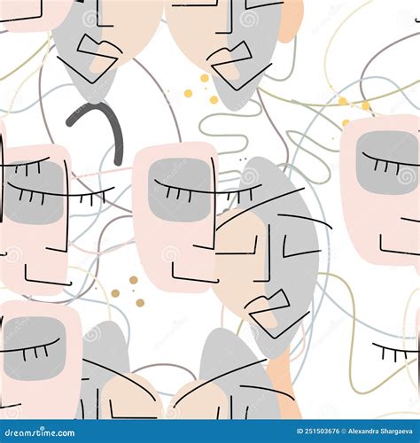 Woman Face Line Abstract Drawing Seamless Pattern Stock Vector Illustration Of Drawn Fashion