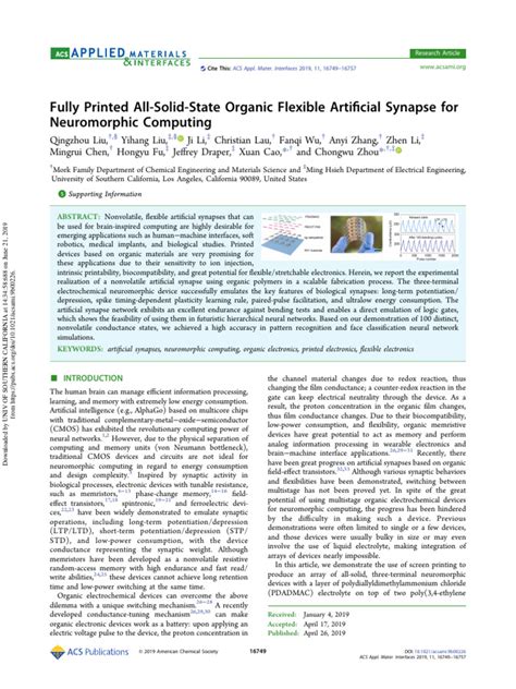 Fully Printed All Solid State Organic Flexible Artificial Synapse For