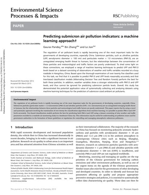 Pdf Predicting Submicron Air Pollution Indicators A Machine Learning Approach