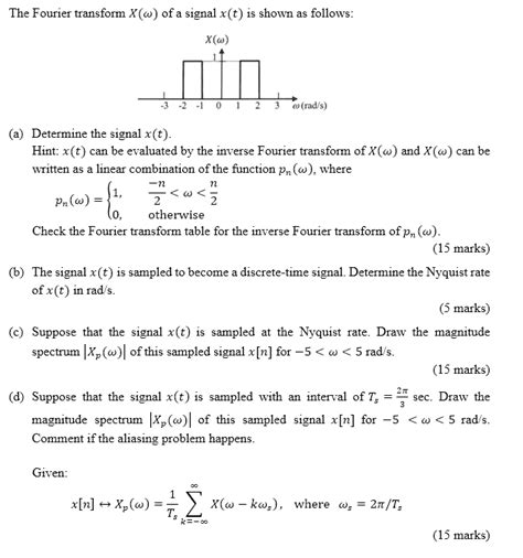 solved the fourier transform x ω of a signal x t is shown