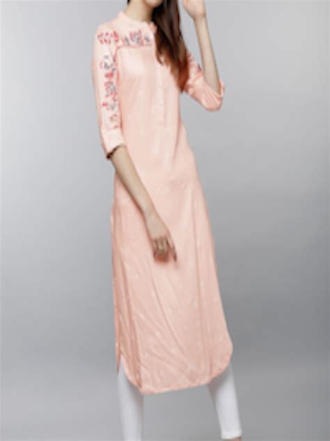 Buy Vishudh Women Peach Coloured Embroidered Straight Kurta Kurtas For Women Myntra