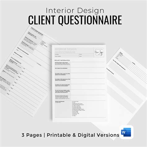 Interior Design Client Questionnaire Template Printable And Digital Etsy