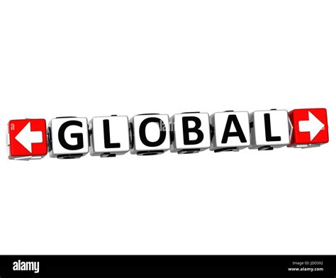 3d global button click here block text over white background stock