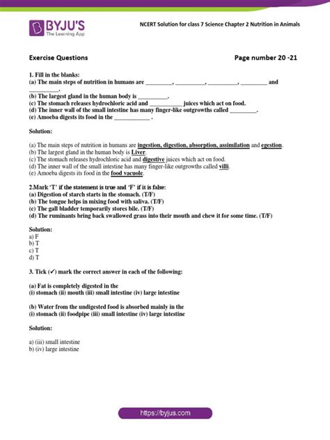 Ncert Solutions For Cbse Class 7 Science Chapter 2 Pdf Digestion
