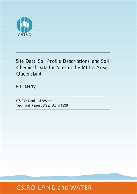 PDF Site Data Soil Profile Descriptions And Soil Chemical Data For Sites In The Mt Isa Area