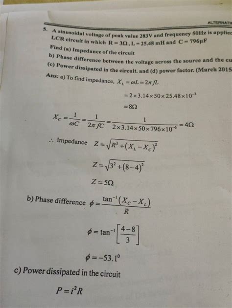 Alternati A Sinusoidal Voltage Of Peak Value 283 Mathrm V And Frequency