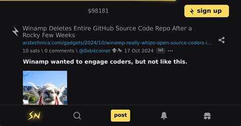 Winamp Deletes Entire Github Source Code Repo After A Rocky Few Weeks Stacker News ~lol