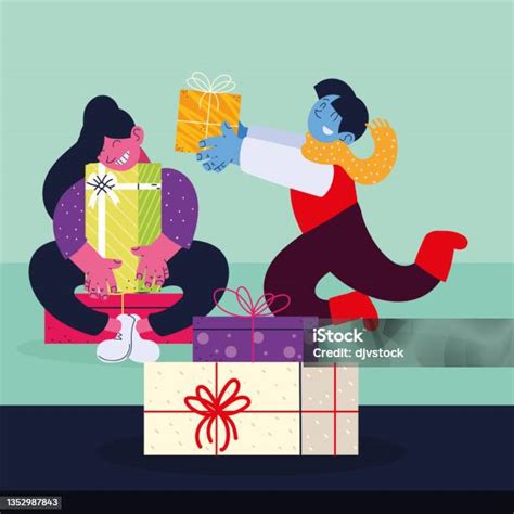 사람과 선물을 축하 기념일에 대한 스톡 벡터 아트 및 기타 이미지 기념일 남자 놀라움 Istock