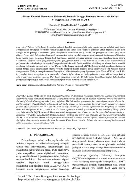 Sistem Kendali Elektronik Berbasis Iot Menggunakan Protokol Mqtt Pdf