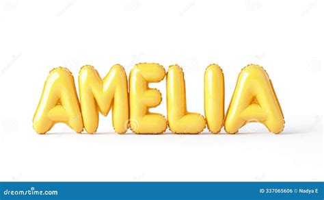 Amelia Name Written In Glossy Yellow 3d Inflated Text On White Background Stock Illustration