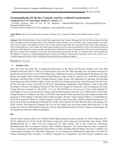 View Of Transmogrification Of The Hevc Using Dct And Dwt As Hybrid Transformation