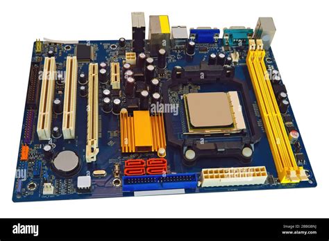 PC Motherboard With Processor Close Up Isolated On White Stock Photo Alamy