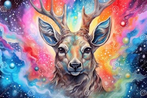 Art Deer In Space Dreamlike Background With Deer Stock Illustration