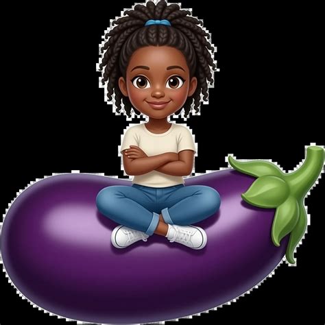 A Black Girl Sitting On An Eggplant With Crossed Leggs Emoji Ai Emoji