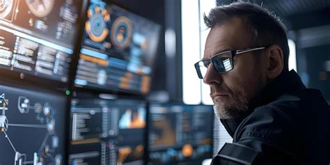 Cybersecurity Analyst In Hightech Security Center Monitoring Network Traffic Vigilantly Concept