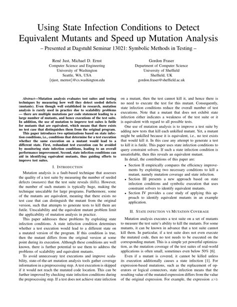 Pdf Using State Infection Conditions To Detect Equivalent Mutants And Speed Up Mutation Analysis
