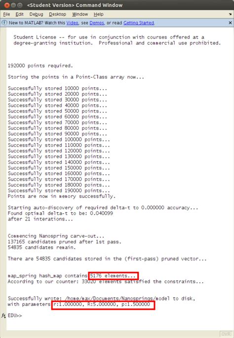 Matlab Command Window Feedback From Gui Based Nanosprings Run Note In