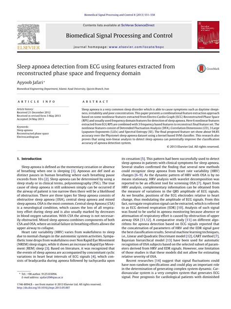 pdf sleep apnoea detection from ecg using features extracted from