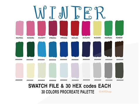 Season Color Palette 120 Colors 4 Swatches Hex Codes Etsy Deep Winter
