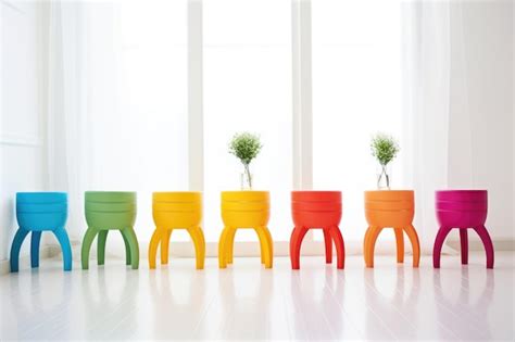 Premium Ai Image A Set Of Nested Colorful Stools In A Plain White Room
