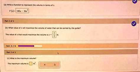 SOLVED Please Answer Part 3 A Write A Function To Represent The Volume In Terms Of X V X