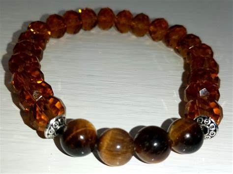 Gold Crystals And Tiger Eye Stretchy Bracelet Keshop