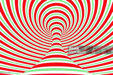 크리스마스 축제 빨강과 녹색 터널 나선 줄무늬 꼬인된 크리스마스 광학 환영입니다 최 면의 배경입니다 3d 그림을 렌더링 합니다