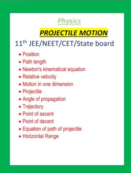 Projectile Motion Notes Class 11 Projectile Motion Handwritten Notes