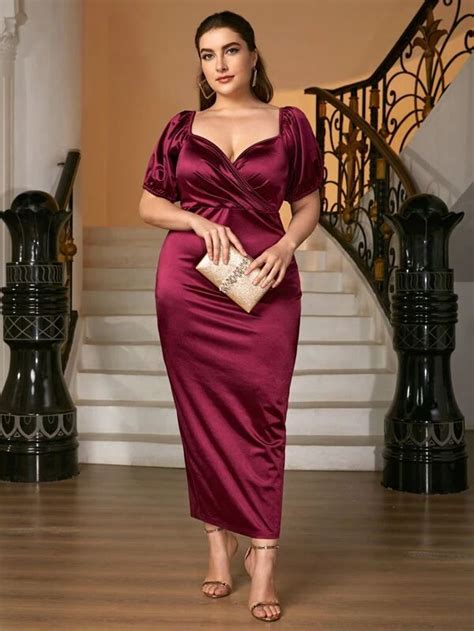 Plus Sweetheart Neck Satin Dress Plus Size Fashion Dresses Satin