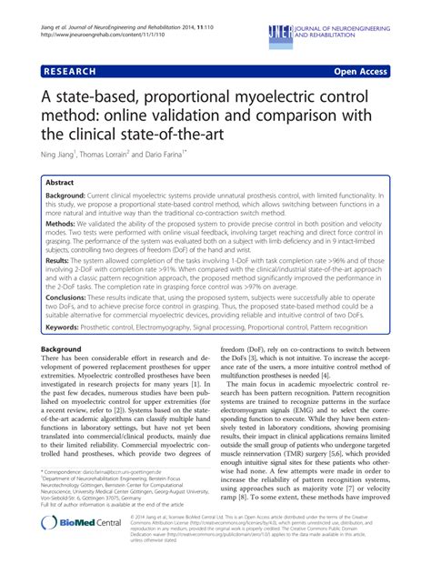 Pdf A State Based Proportional Myoelectric Control Method Online Validation And Comparison