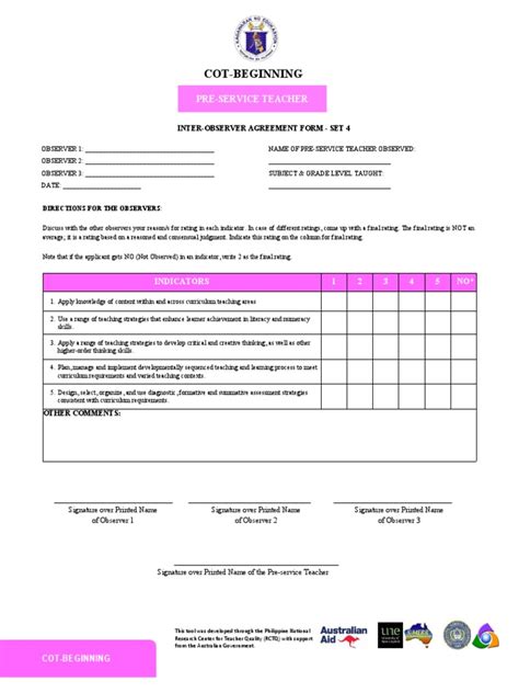 Cot Beginning Set 1 Final Demo Pdf Curriculum Educational Assessment