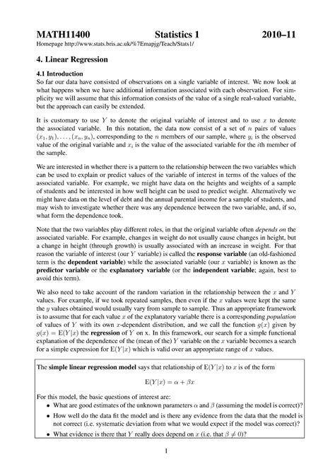 math11400 2010 2011 lecture notes 4 linear regression math11400