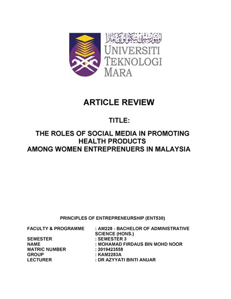 Ent530 Article Review Examples Assignment Article Review Title The