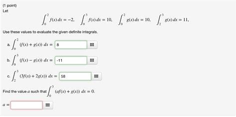 Solved 1 Point Let F X Dx 2 F X Dx 10 G X Dx 10 Chegg Com