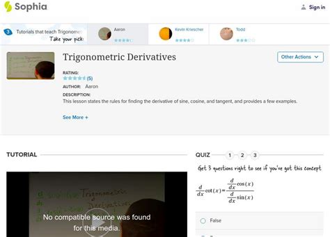 Sophia Trigonometric Derivatives Lesson 2 Instructional Video For 9th
