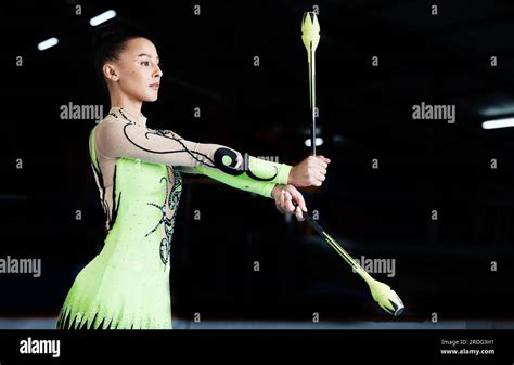 Sports Gymnastics And Woman With Clubs For Performance Rhythmic Body