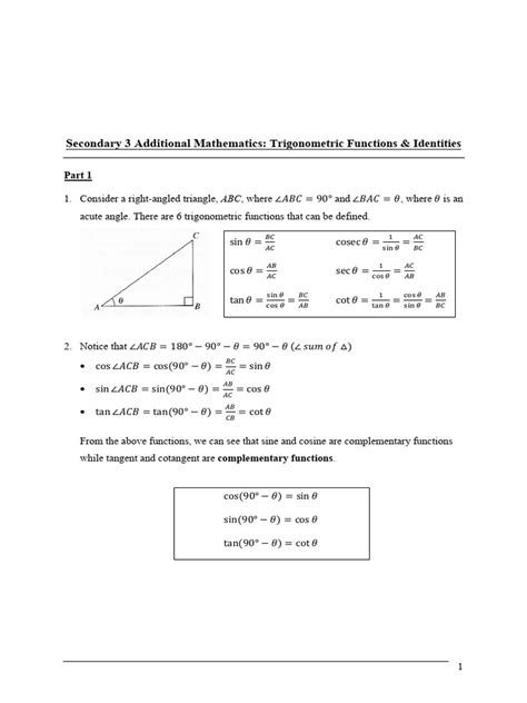 8 Trigonometric Functions And Identities Pdf Trigonometric Functions Triangle Geometry