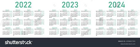 English Calendars 2022 2023 2024 On Stock Vector Royalty Free