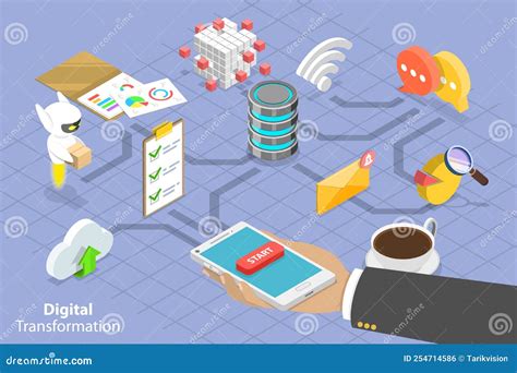 3d Isometric Flat Vector Conceptual Illustration Of Digital Transformation Stock Vector