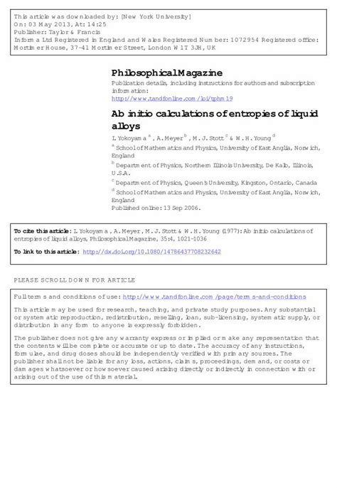 Pdf Ab Initio Calculations Of Entropies Of Liquid Alloys Dokumen Tips