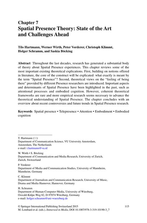Pdf Ways To Measure Spatial Presence Review And Future Directions